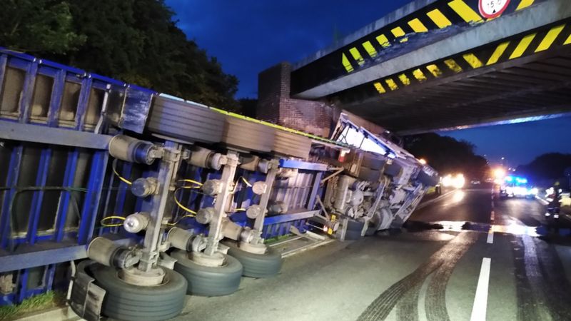 A5 reopens after lorry hits one of Britain's most bashed bridges - BBC News