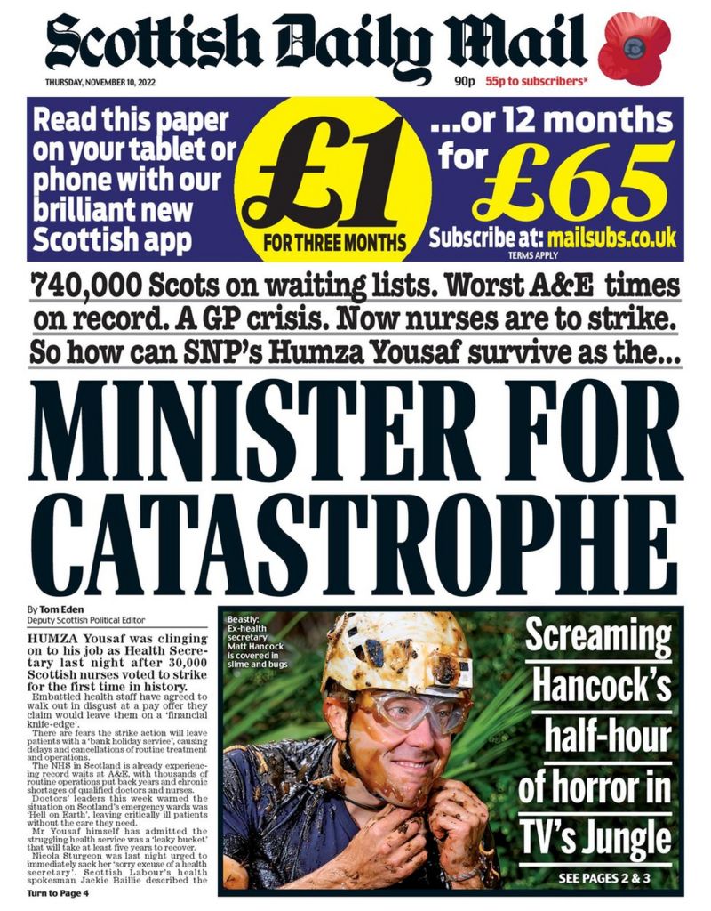 Scotland's papers: Nurses strike 'catastrophe' and NHS 'on the brink ...