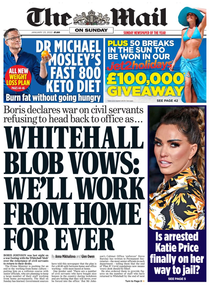Newspaper headlines: Partygate probe and Whitehall return to office row ...