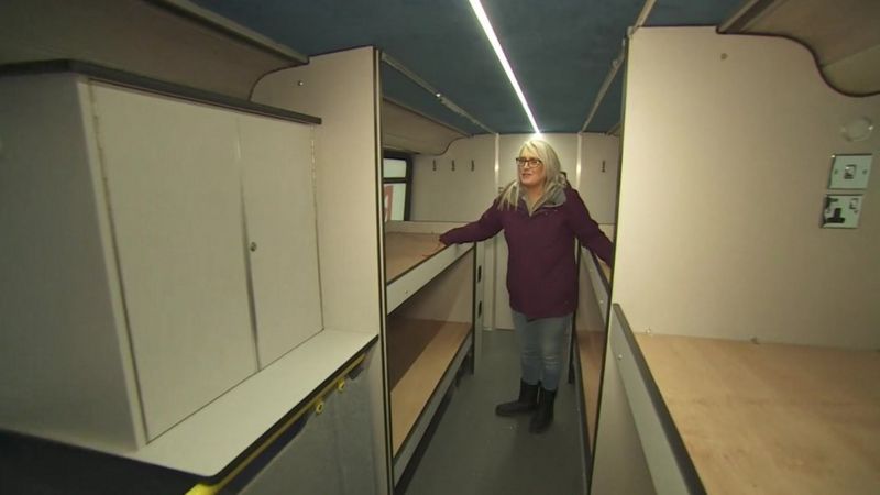 Blackpool charity transforms bus into mobile homeless shelter - BBC News