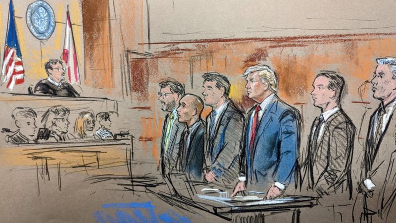 Court artists on their three, very different Trumps - BBC News