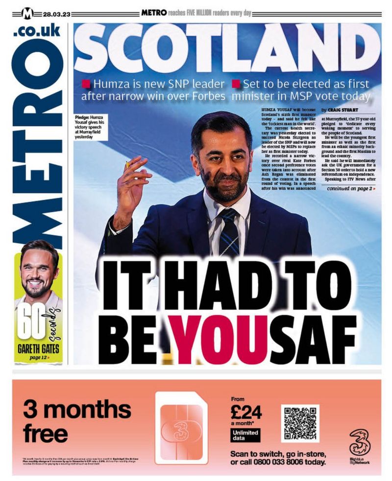 Scotlands Papers History Made As Yousaf Takes Over Divided Snp