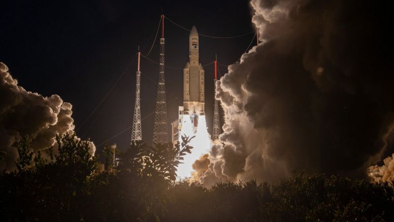 Ariane-5: Heavy rocket blasts off into space for the last time - BBC ...