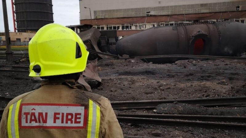 Steel plant explosion: Two burned at Tata in Port Talbot - BBC News