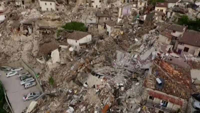 In pictures: Aerial shots of earthquake-hit Italy - BBC News