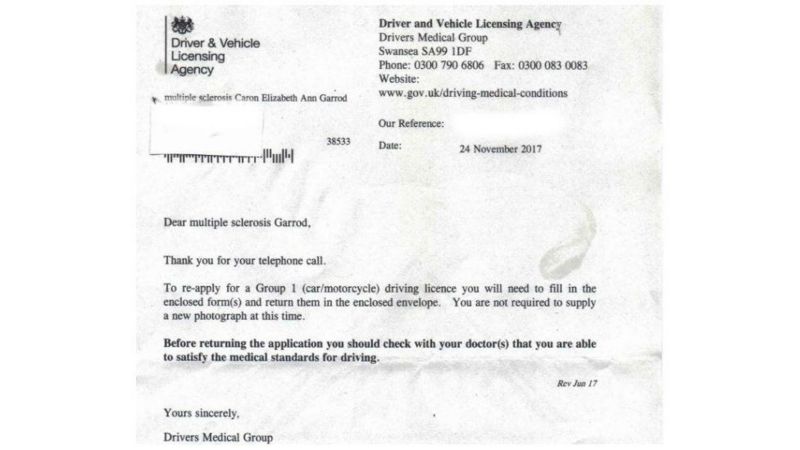 DVLA addresses letter to 'multiple sclerosis Caron' - BBC News