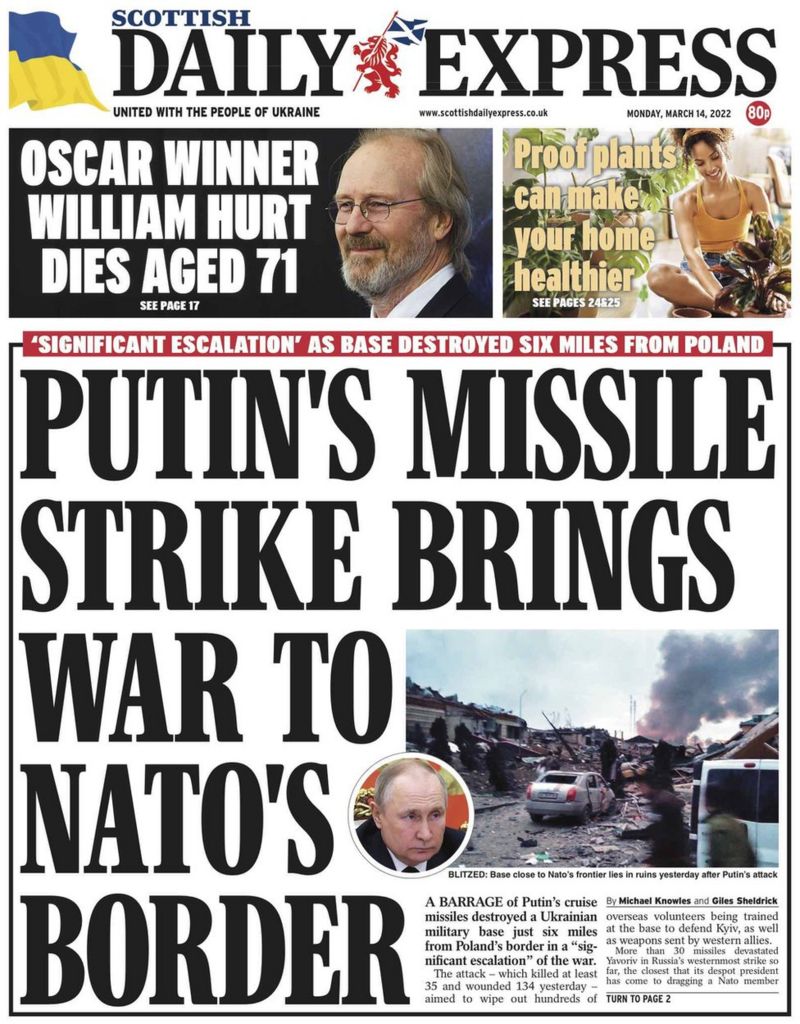 Scotland's papers: Ukraine war creeps west and food shortages warning ...
