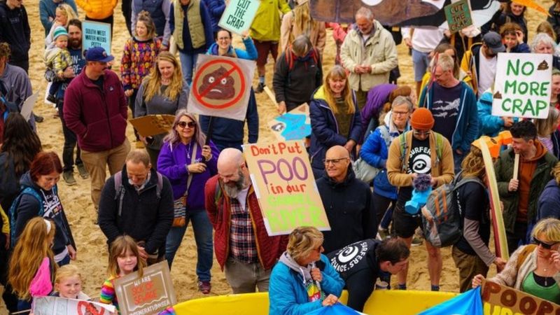 Protests over water firms dumping sewage in rivers - BBC News