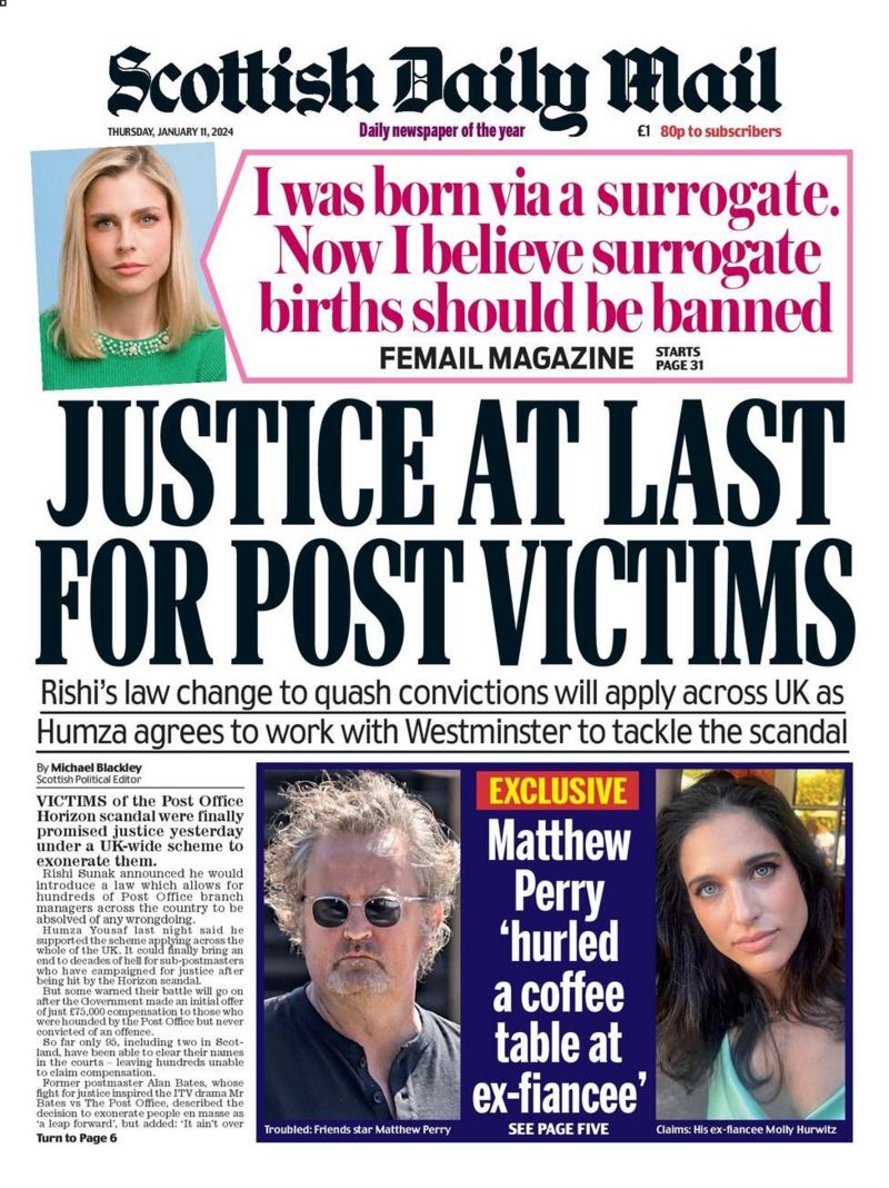 Scotland's papers: Justice for post victims and Scots cancer survival ...