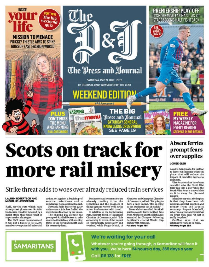 Scotland's papers: Strikes loom or ScotRail and Sunak riches - BBC News