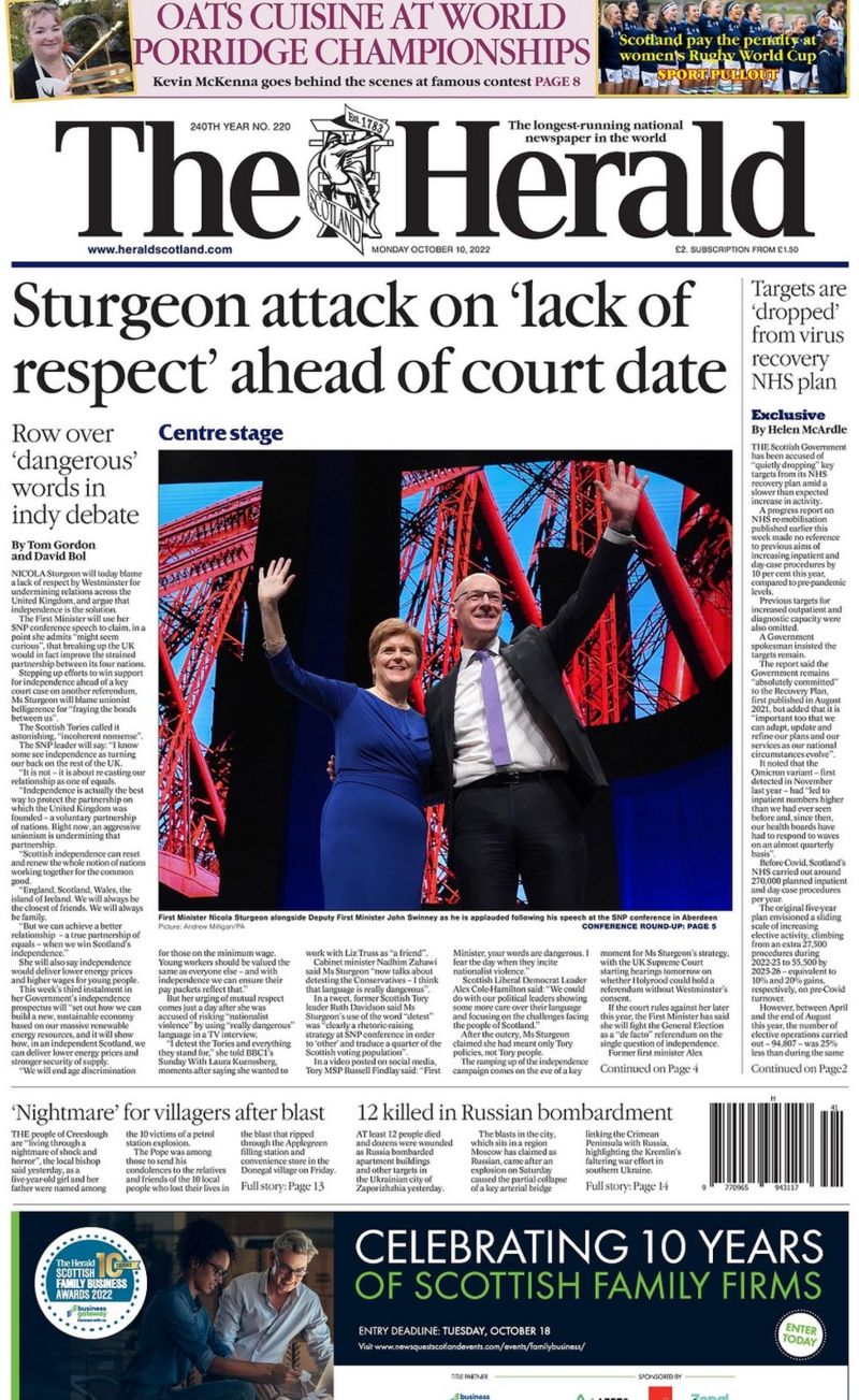 Scotland's papers: 'Remember them' and Sturgeon 'under attack' - BBC News