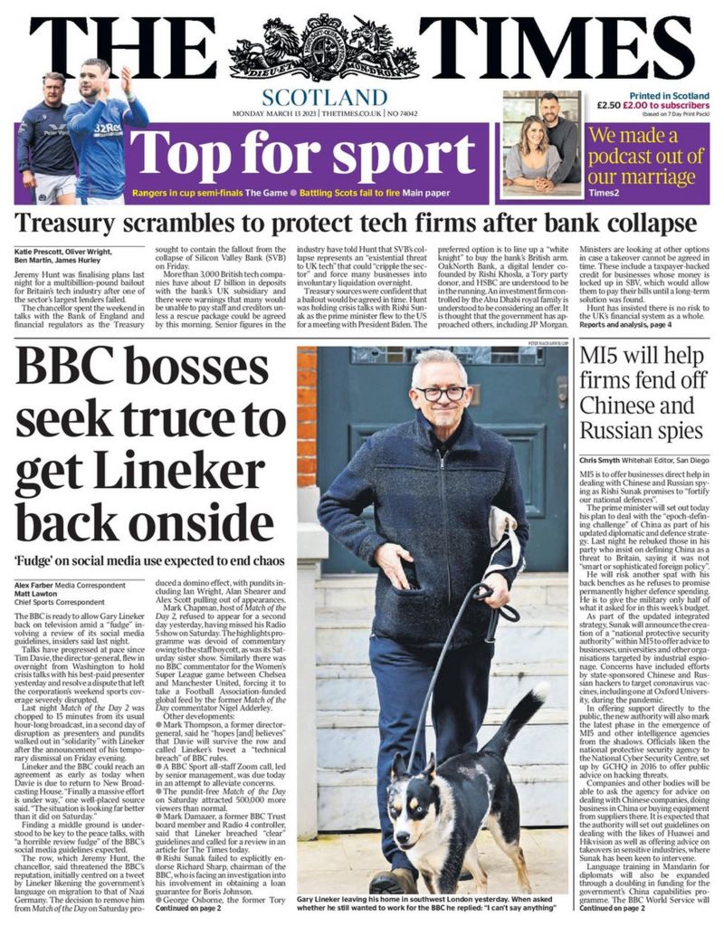 Scotland's papers: Yousaf open to snap poll and Lineker expected back ...