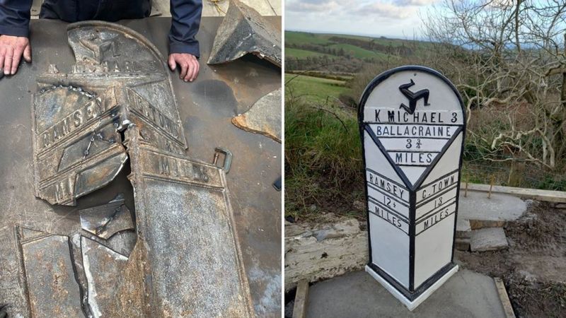 Historic Isle of Man TT course milestone repaired after crash - BBC News