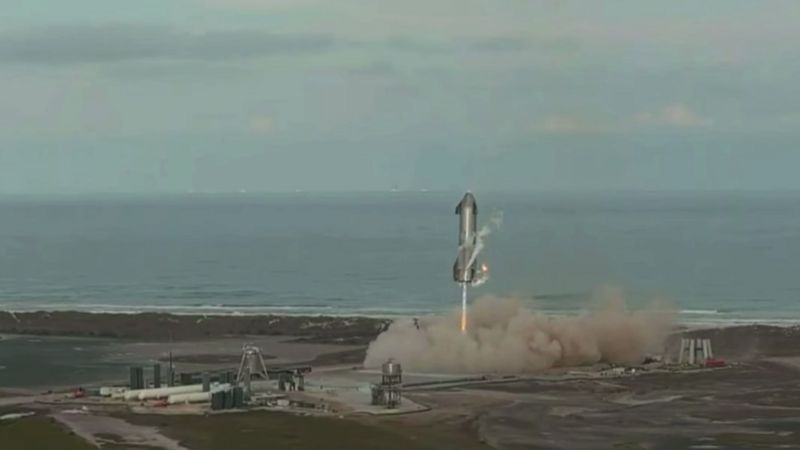 Spacexs Starship Rocket Lands But Then Explodes Bbc News
