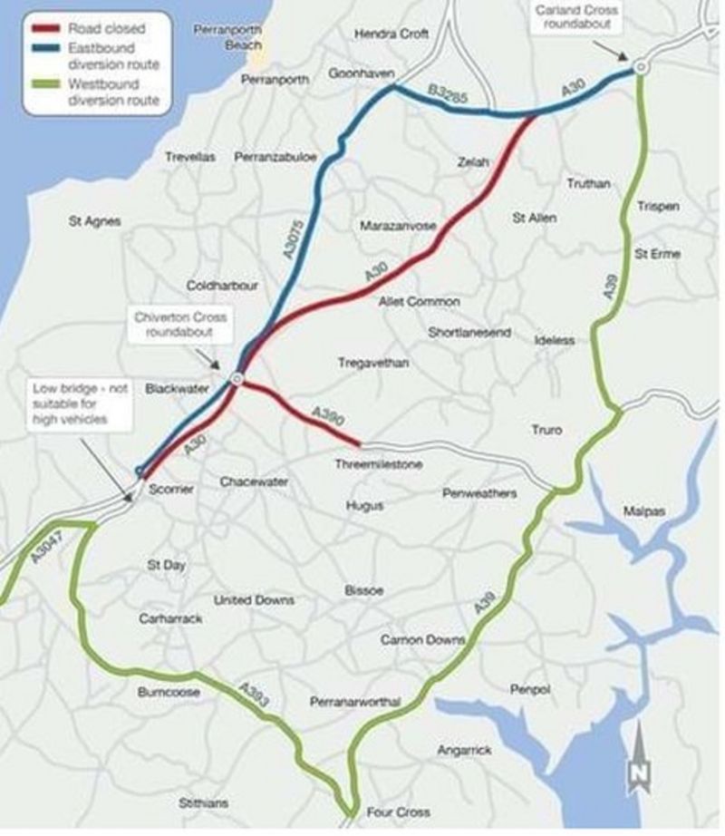 A30 Chiverton closure: Disruption expected in Cornwall - BBC News