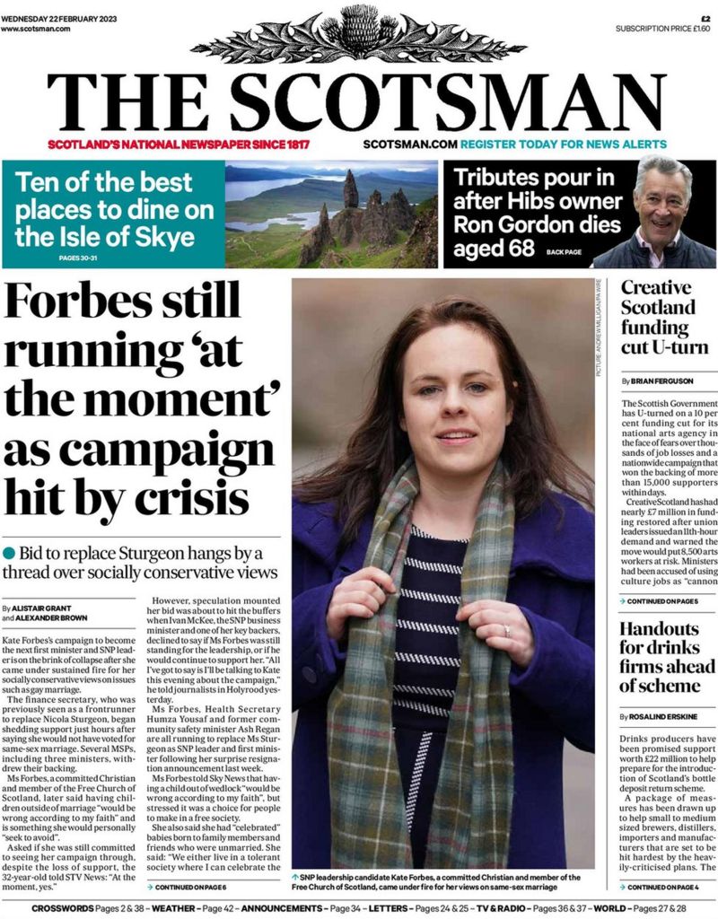 Scotland's papers: Campaign crisis for Forbes and vegetable rationing ...
