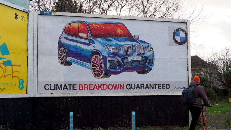 Climate hactivists subvert Bristol Billboards with spoof ads - BBC News