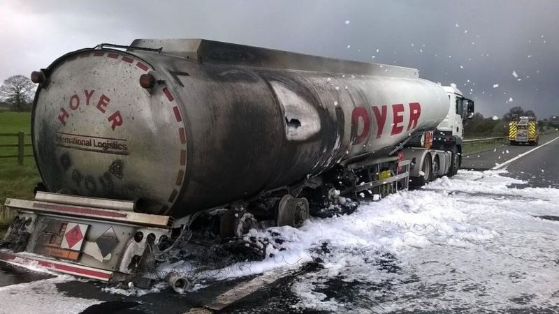 Tanker fire closes M6 at Junction 16 for Stoke-on-Trent - BBC News