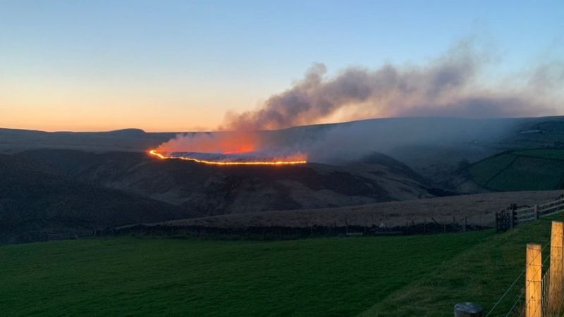 Marsden Moor fire 'started by barbecue' - BBC News