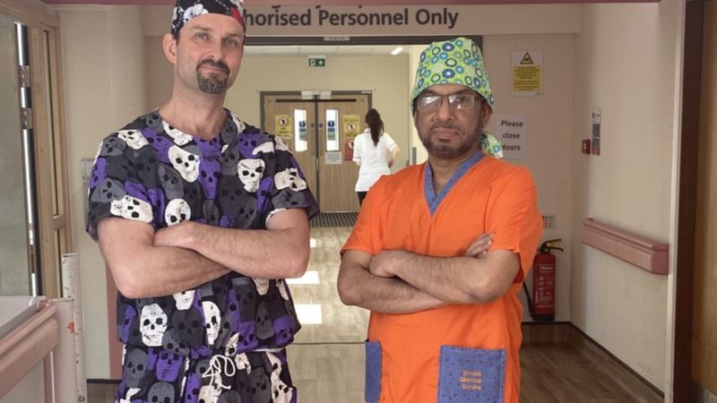 Coronavirus: Wacky and wonderful scrubs for NHS workers - BBC News