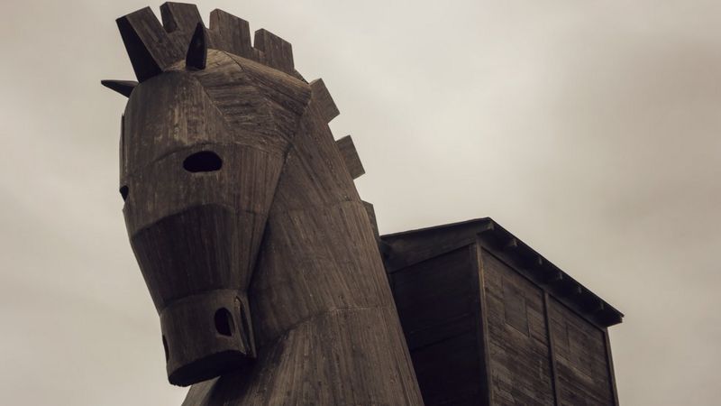 Bridlington: Huge Trojan Horse built entirely of cardboard - BBC News