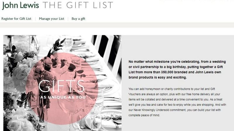 John Lewis apologises after wedding gift list site disappears - BBC News