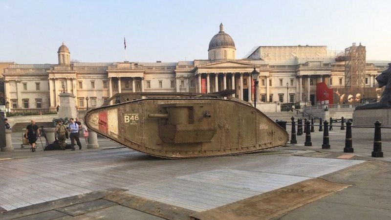 WW1 tank takes over Trafalgar Square for 100th anniversary - BBC News
