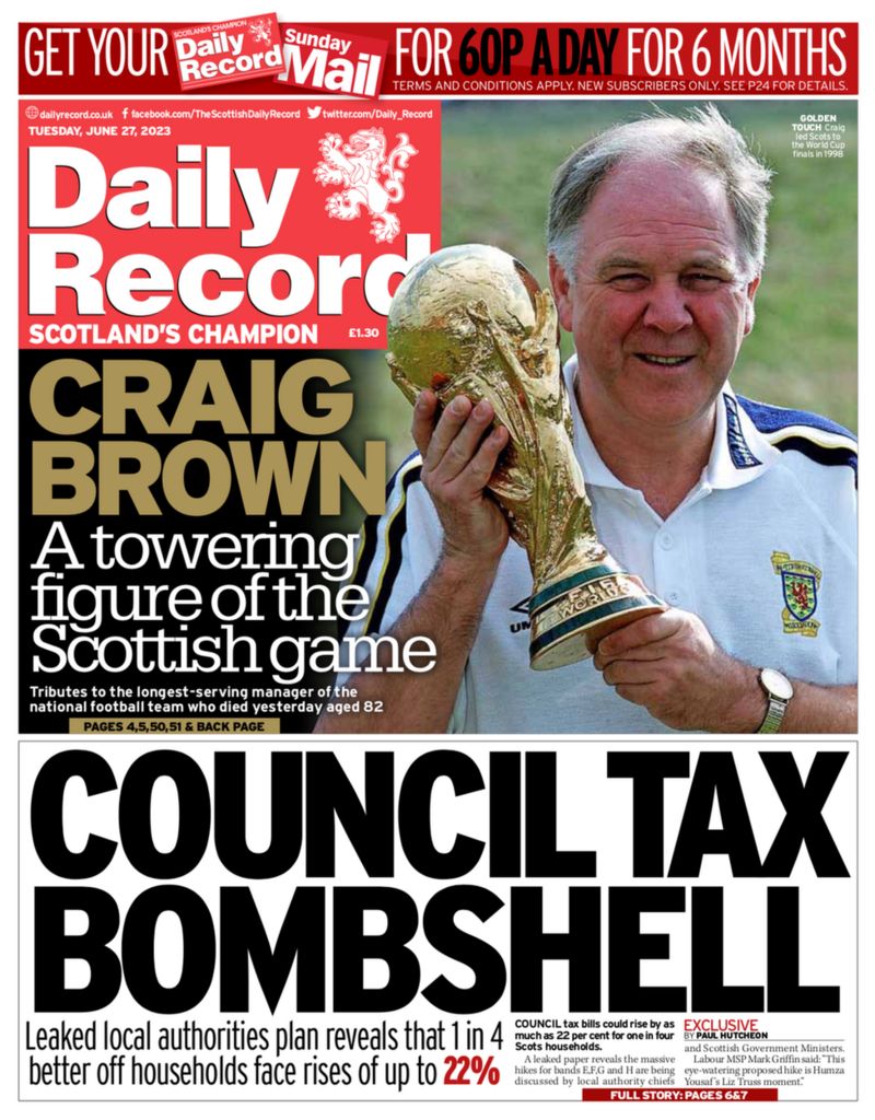 Scotland's papers: Football mourns Craig Brown and 'defiant' Putin ...