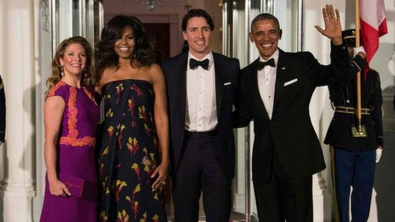 Obama and Trudeau meet up for dinner in Montreal - BBC News