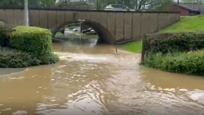 Flood water cascades down streets in Hertfordshire after thunderstorms ...