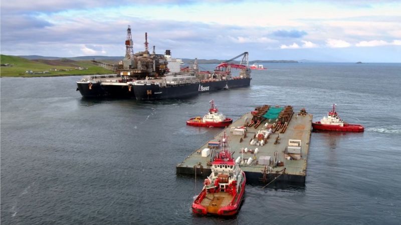 Ninian Northern: Giant oil platform's final voyage ends in Shetland ...
