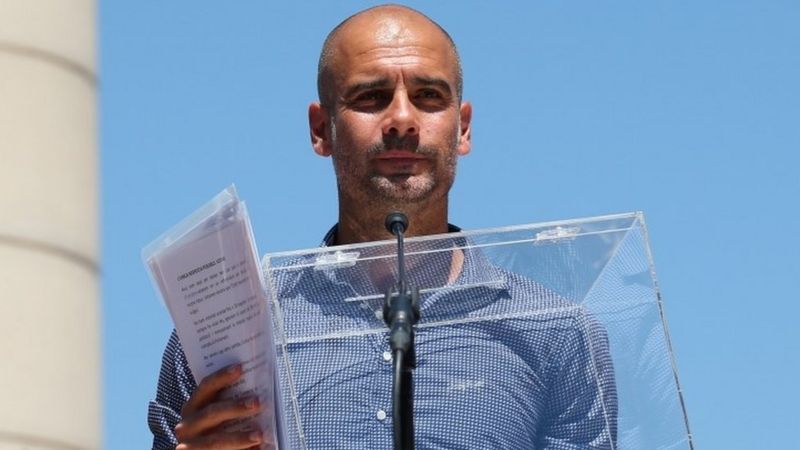 Catalonia: Pep Guardiola joins independence rally in Barcelona - BBC News