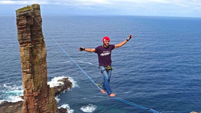 Balancing act - the high wire walk to the Old Man of Hoy - BBC News