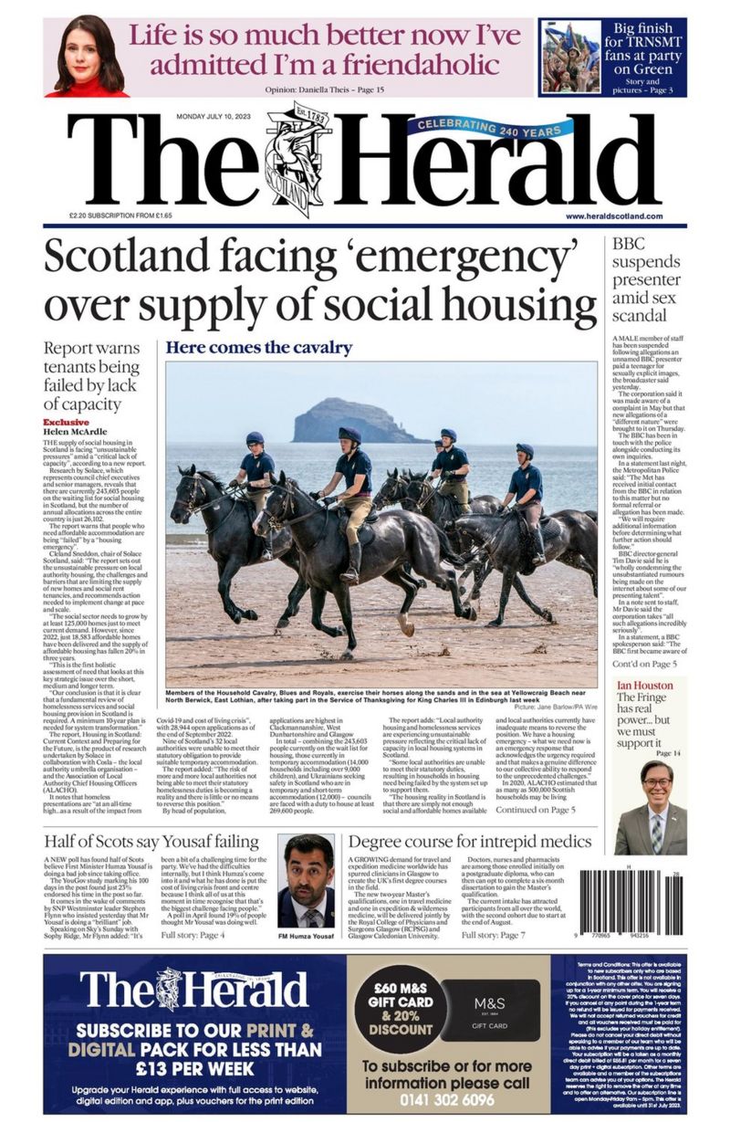 Scotland's papers: BBC suspends star and Yousaf poll 'setback' - BBC News