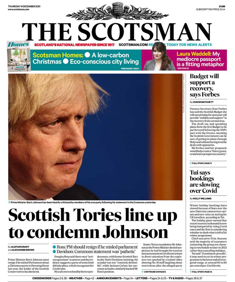 Scotland's papers: Scottish Tories 'line up' to condemn PM - BBC News