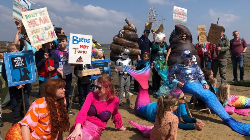 Protests over water firms dumping sewage in rivers - BBC News