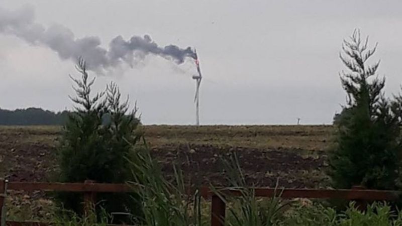 Doddington wind turbine fire follows storms - BBC News