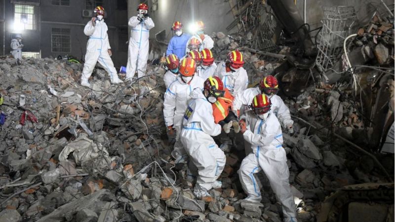 China building collapse: Woman rescued from rubble after six days - BBC ...