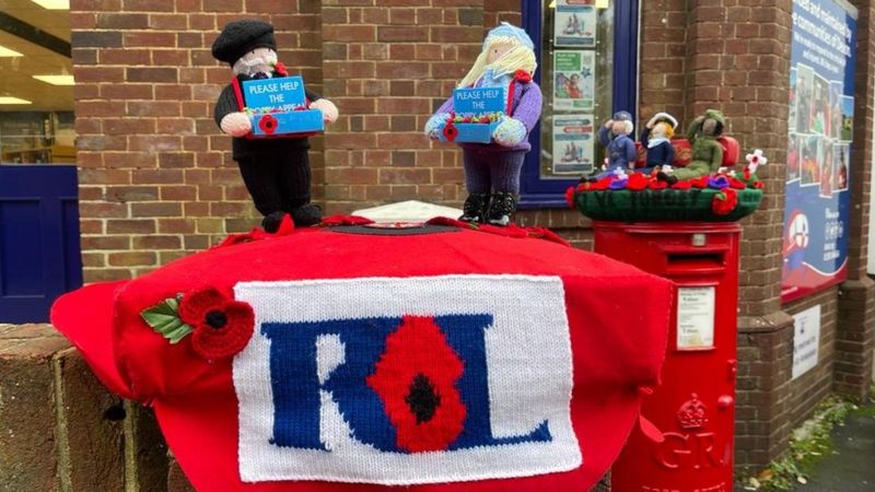Wellesbourne Remembrance cascade of poppies knitted by villagers - BBC News