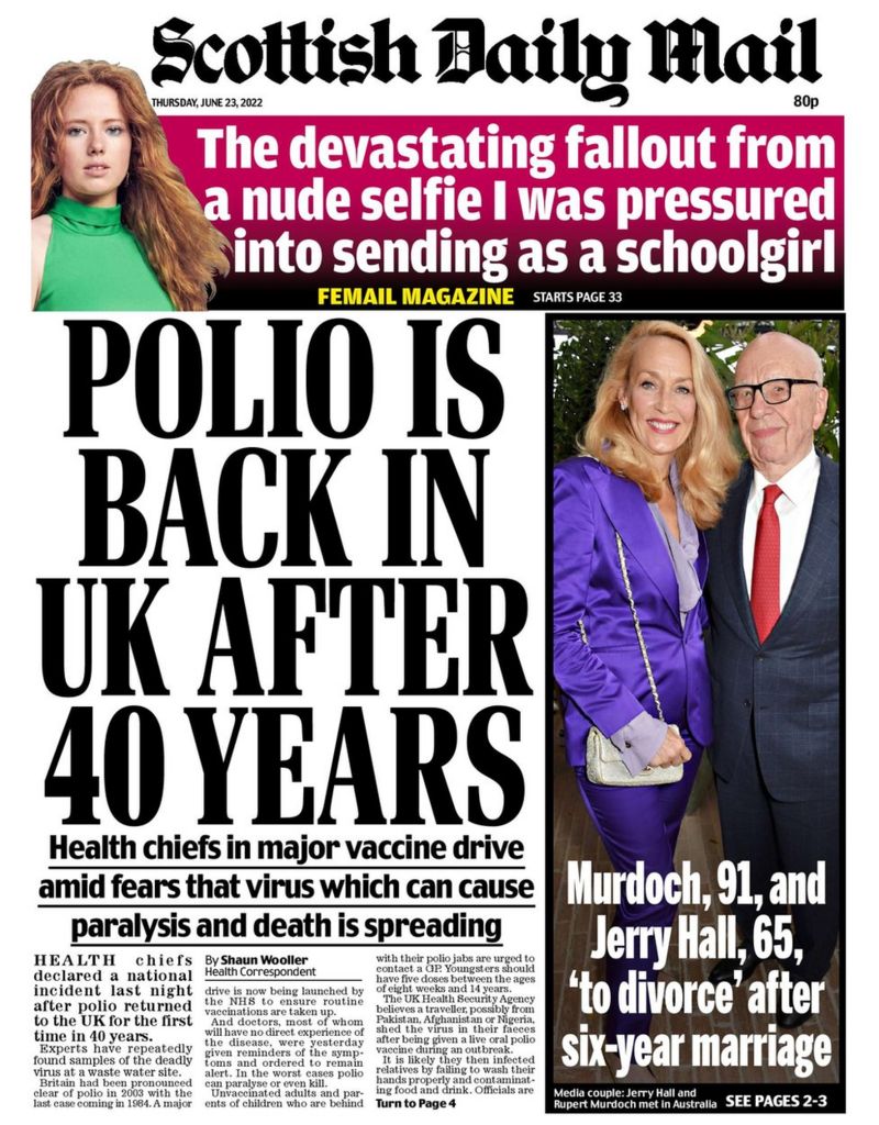 Scotland's papers: Polio alert and second homes energy rebate - BBC News