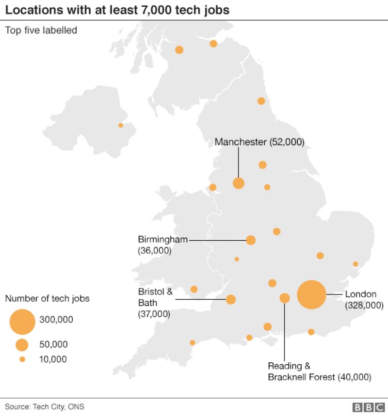 Tech Talent: Map of the UK's digital clusters - BBC News
