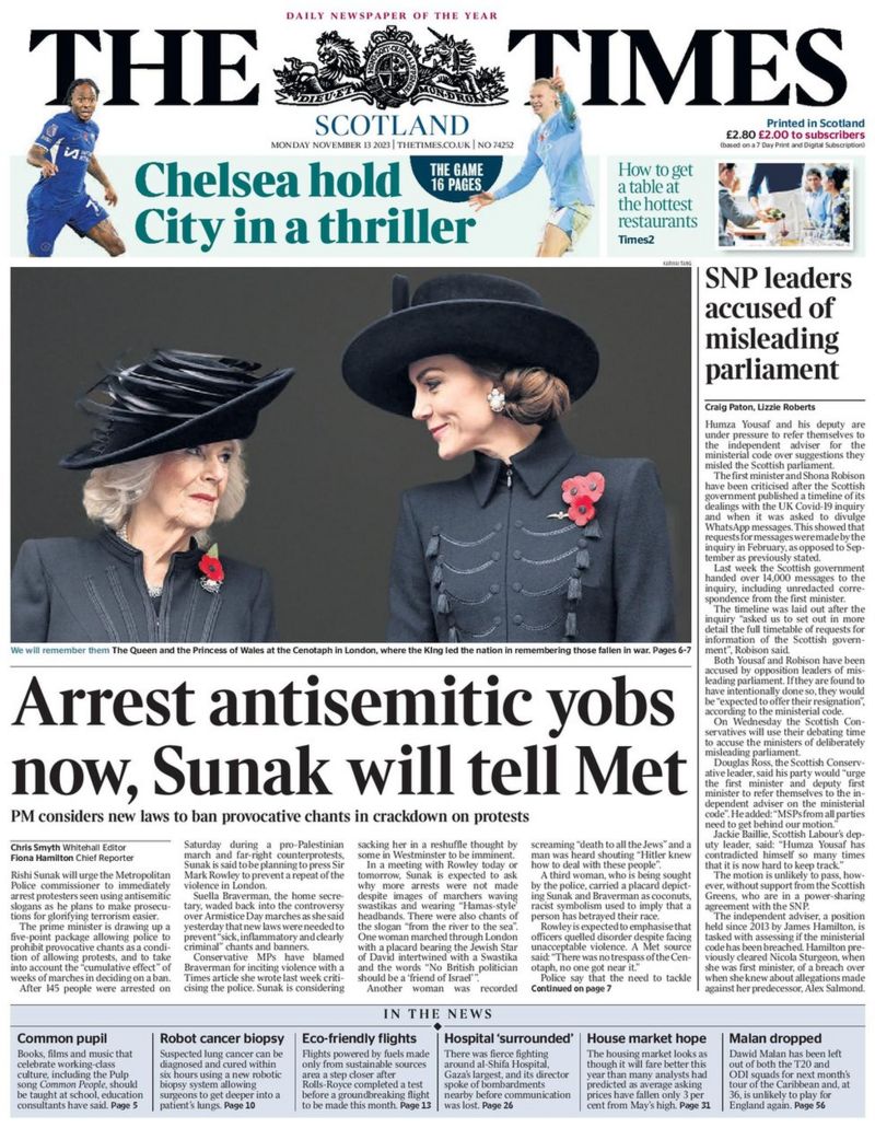 Scotland's papers: Braverman condemns chants and £8bn energy firm hoard ...
