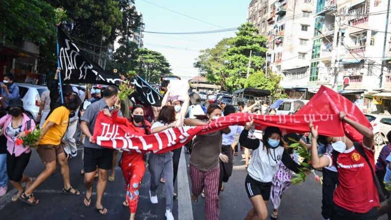 Military truck rams into group of Myanmar protesters in Yangon - BBC News