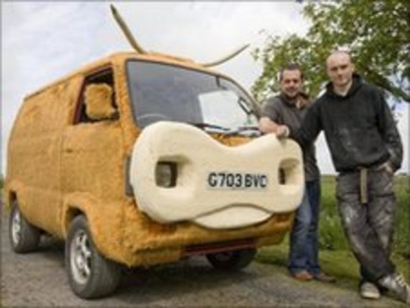 Pair take 'cow van' to bull run from Highlands to Spain - BBC News