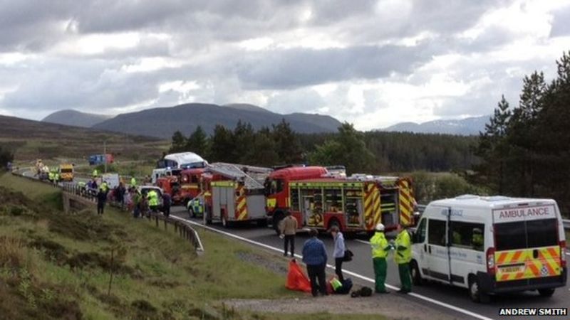 Two killed after van and RockNess bus crash on A9 at Ralia - BBC News