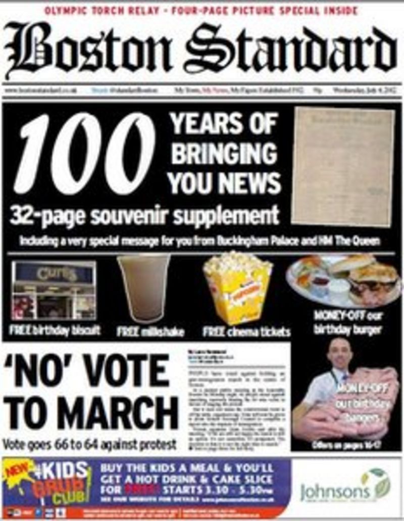 Boston Standard celebrates 100 years with Queen's best wishes - BBC News