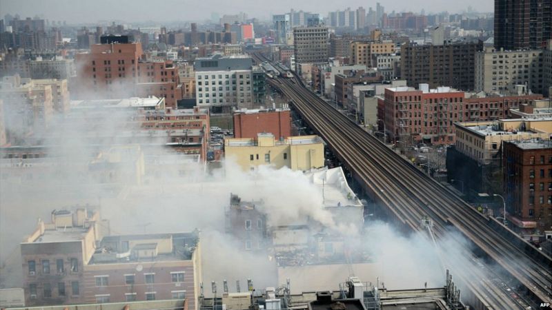 In pictures: New York building collapses after blast - BBC News