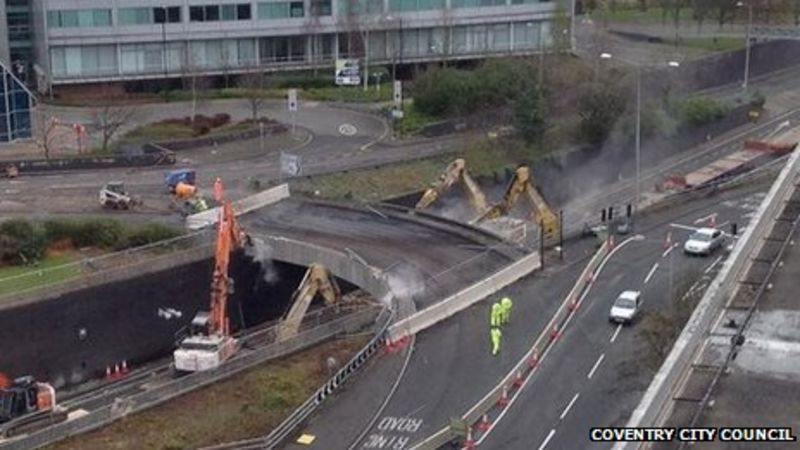 Coventry Ring road: Bridge torn down as development begins - BBC News