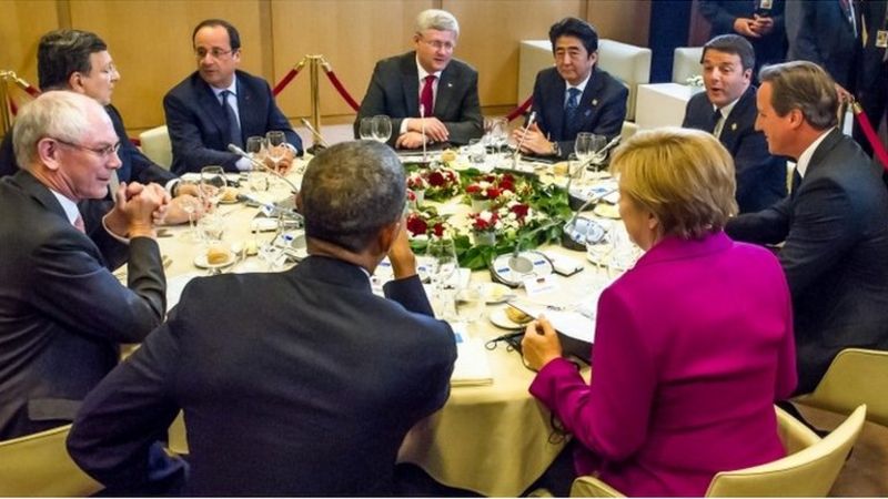 G7 summit: Obama and Merkel firm on Russia sanctions - BBC News