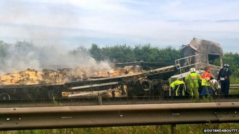 Lorry fire causes M6 southbound closure - BBC News